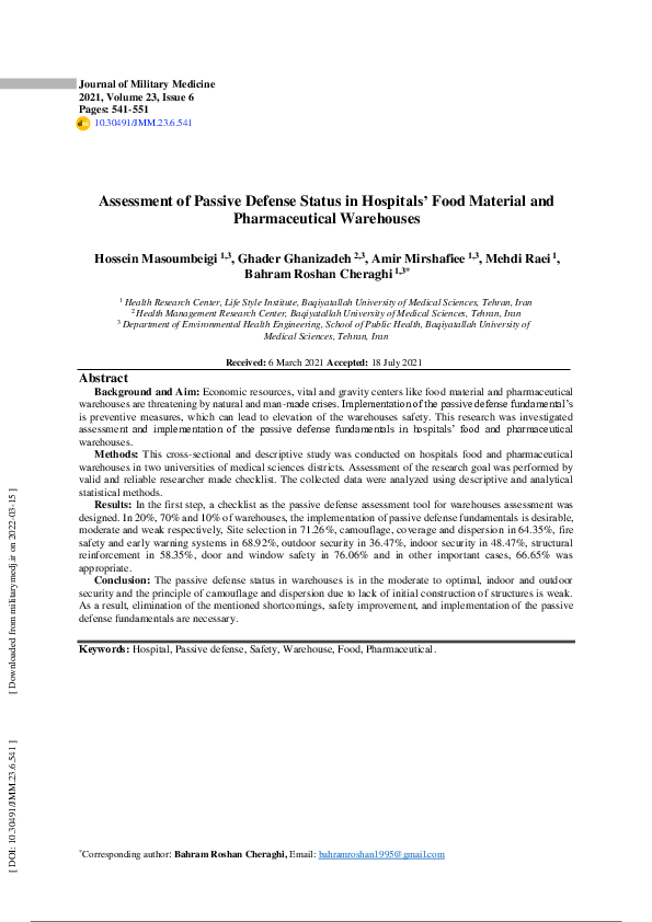 (PDF) Assessment of Passive Defense Status in Hospitals’ Food Material ...