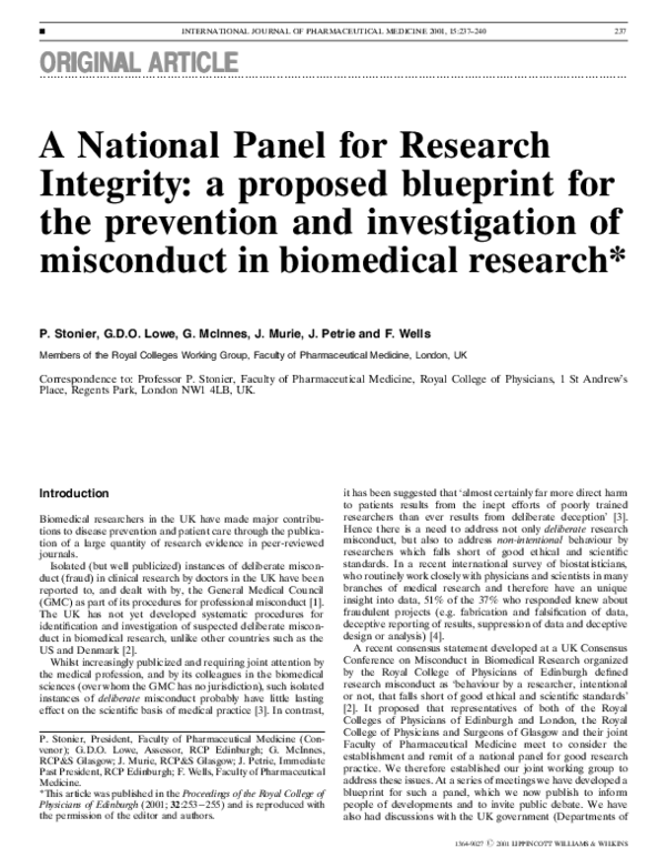 (PDF) A National Panel for Research Integrity: a proposed blueprint for ...