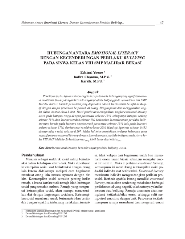 (PDF) Hubungan Antara Emotional Literacy Dengan Kecenderungan Perilaku ...