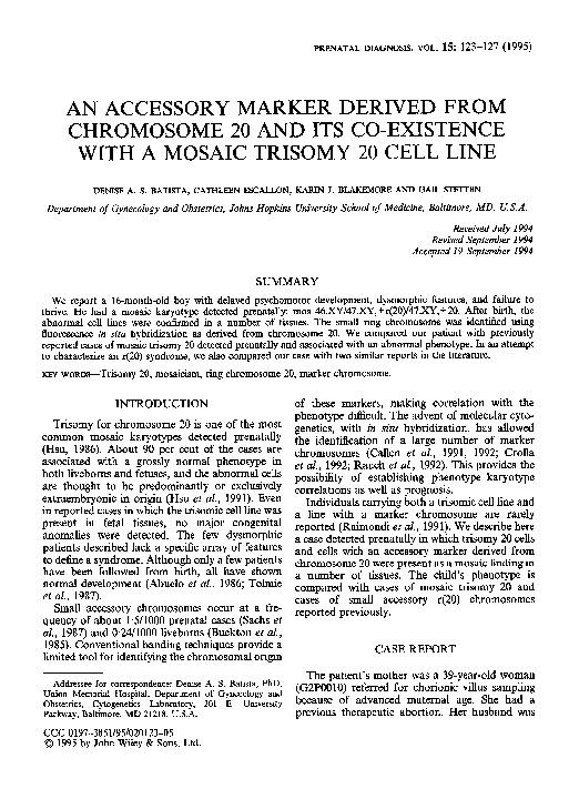 (PDF) An accessory marker derived from chromosome 20 and its co ...