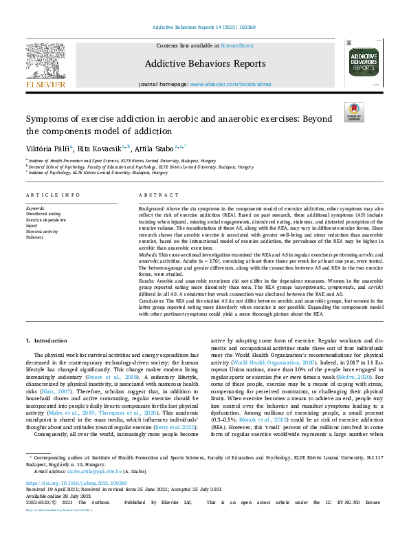 (PDF) Symptoms of exercise addiction in aerobic and anaerobic exercises ...