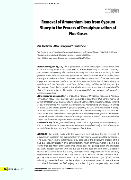 (PDF) Removal of Ammonium Ions from Gypsum Slurry in the Process of ...