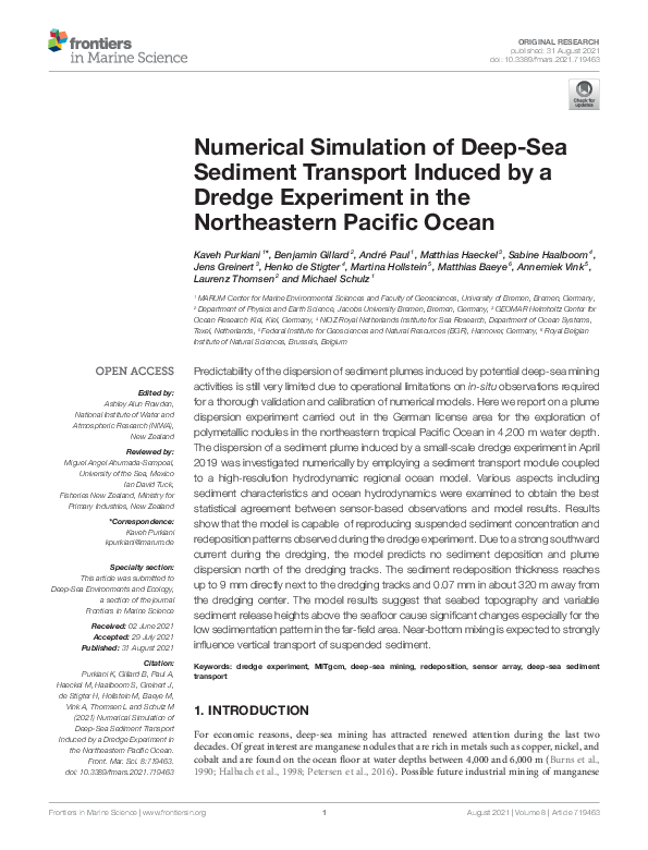 (PDF) Numerical Simulation of Deep-Sea Sediment Transport Induced by a ...