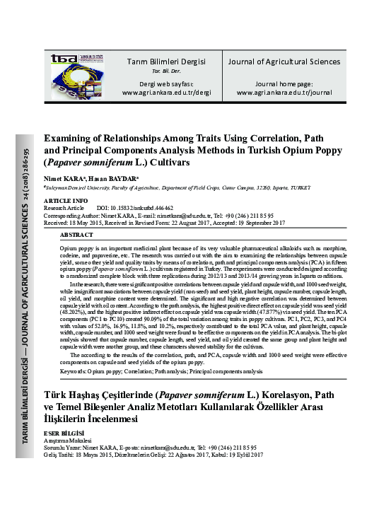 Pdf Examining Of Relationships Among Traits Using Correlation Path And Principal Components