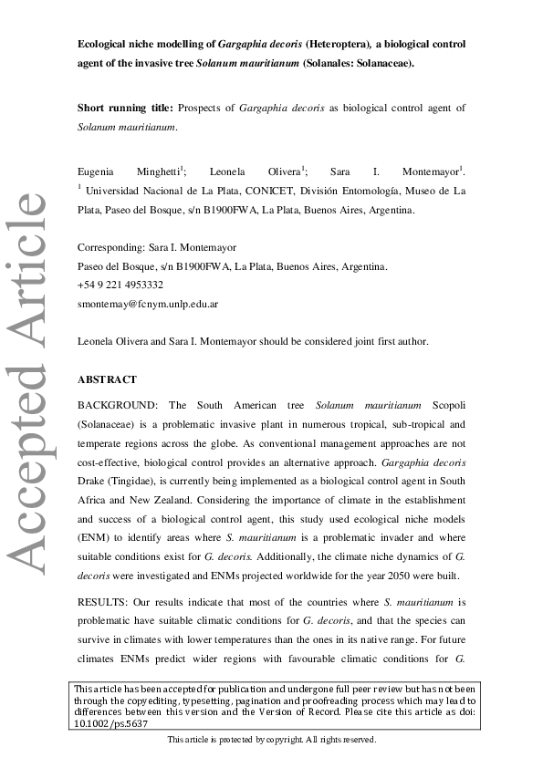 (PDF) Ecological niche modelling of Gargaphia decoris (Heteroptera), a ...