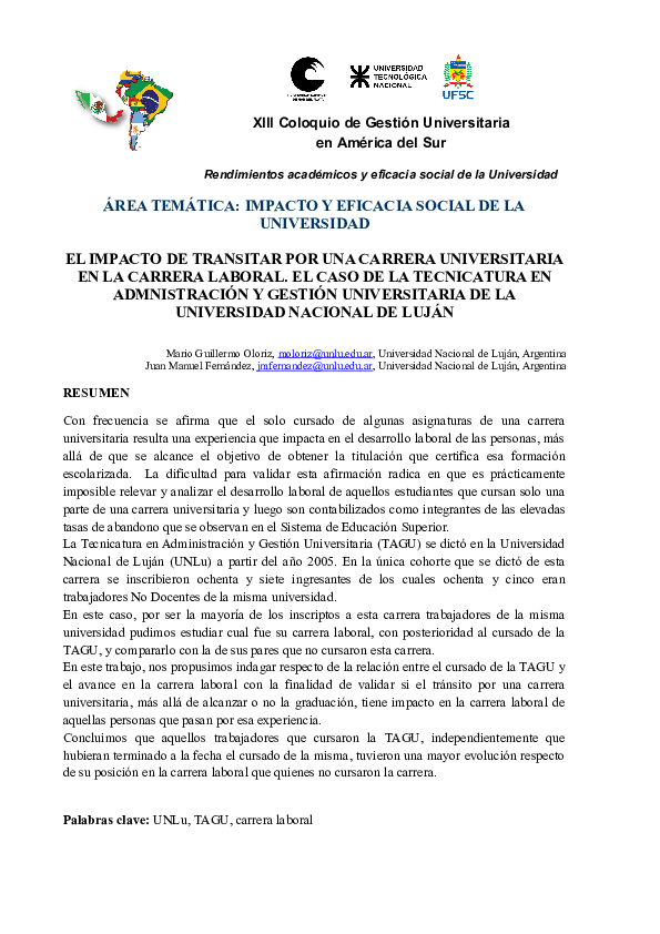 (PDF) El Impacto De Transitar Por Una Carrera Universitaria en La ...