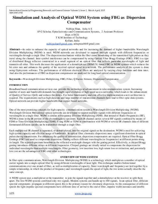 (PDF) WDM System Enhancement Using FBG Compensation