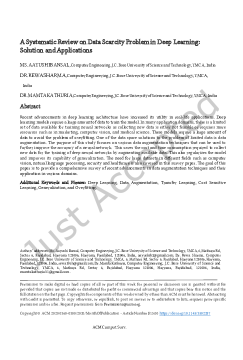 Pdf A Systematic Review On Data Scarcity Problem In Deep Learning Solution And Applications