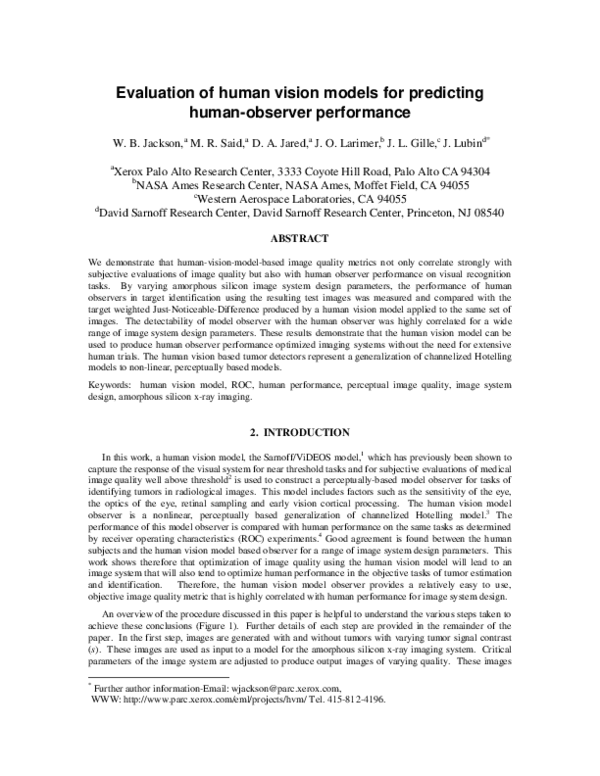 (PDF) Evaluation of human vision models for predicting human observer ...