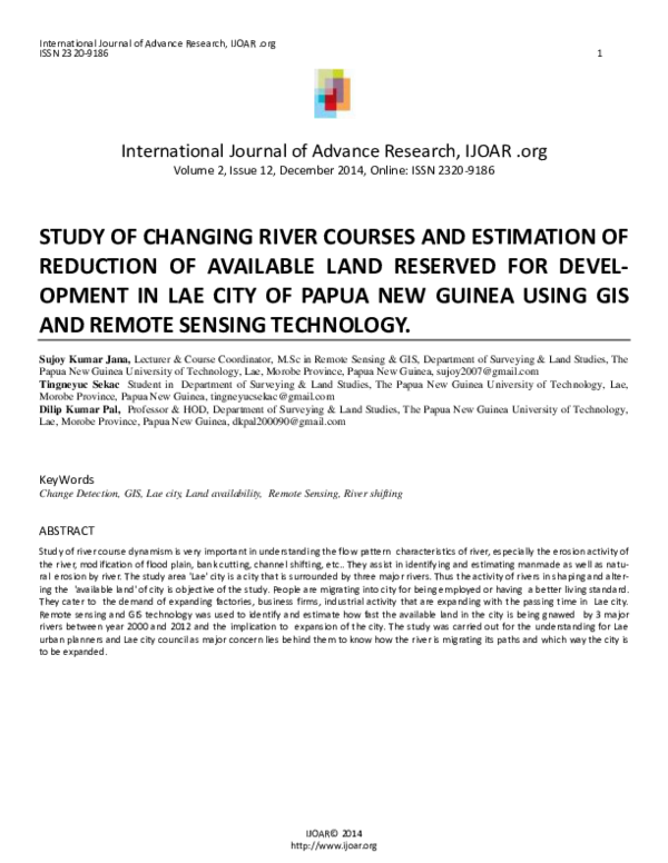 (PDF) Study of Changing River Courses and Estimation of Reduction of ...