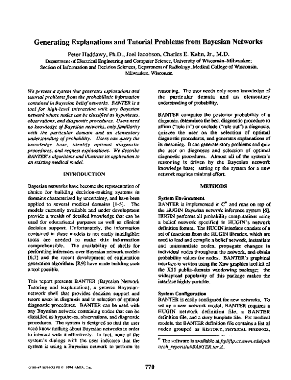 (PDF) Generating explanations and tutorial problems from Bayesian networks