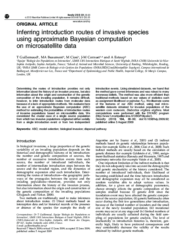 Pdf Inferring Introduction Routes Of Invasive Species Using Approximate Bayesian Computation
