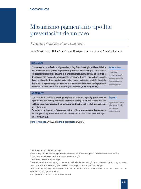 (PDF) Mosaicismo pigmentario tipo Ito; presentación de un caso