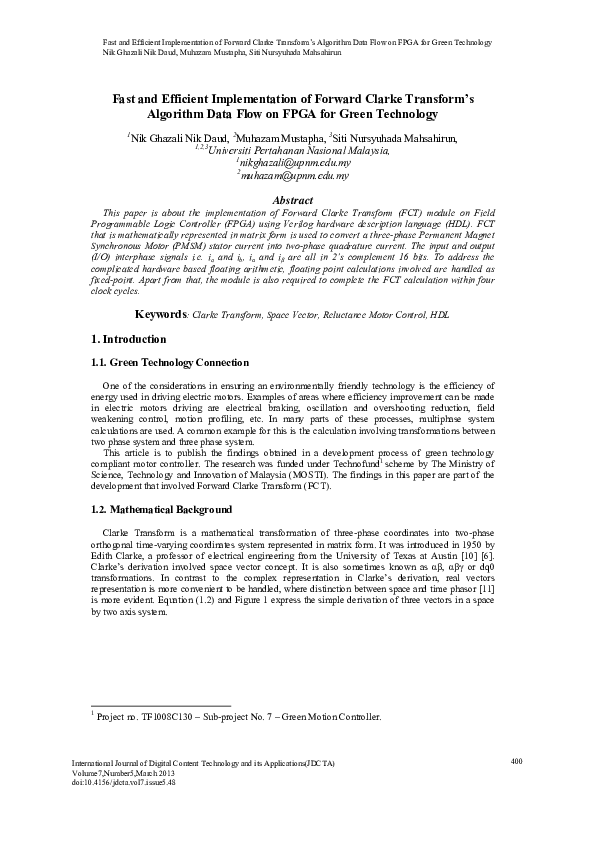 (PDF) Fast and Efficient Implementation of Forward Clarke Transform's ...