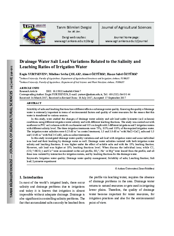 (PDF) Drainage Water Salt Load Variations Related to the Salinity and ...