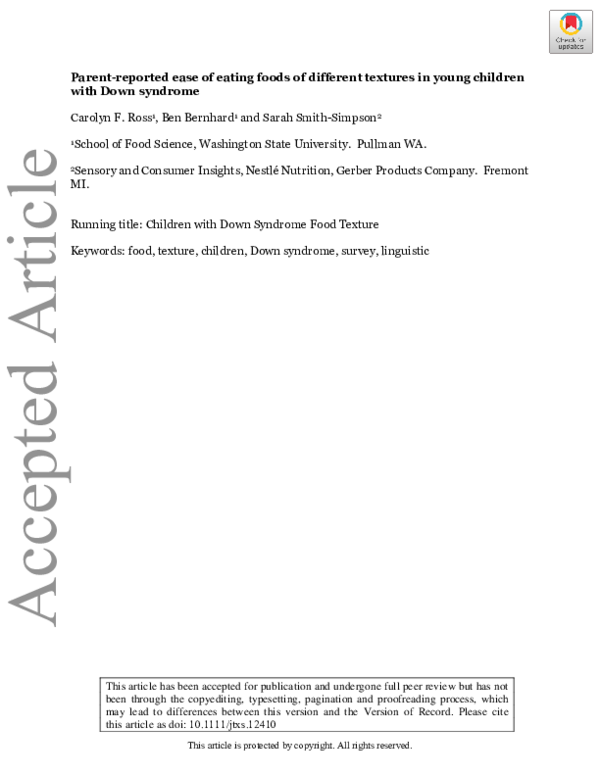 (PDF) Parent‐reported ease of eating foods of different textures in ...