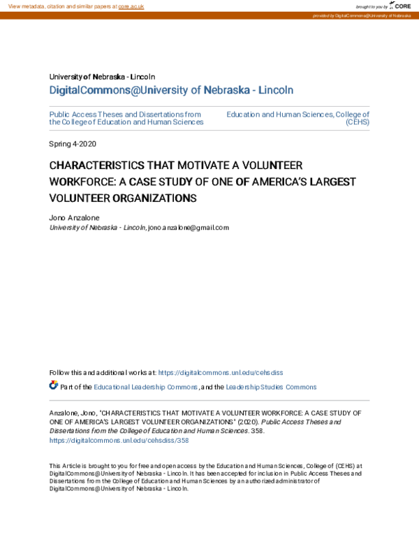 (PDF) Characteristics That Motivate a Volunteer Workforce: A Case Study ...