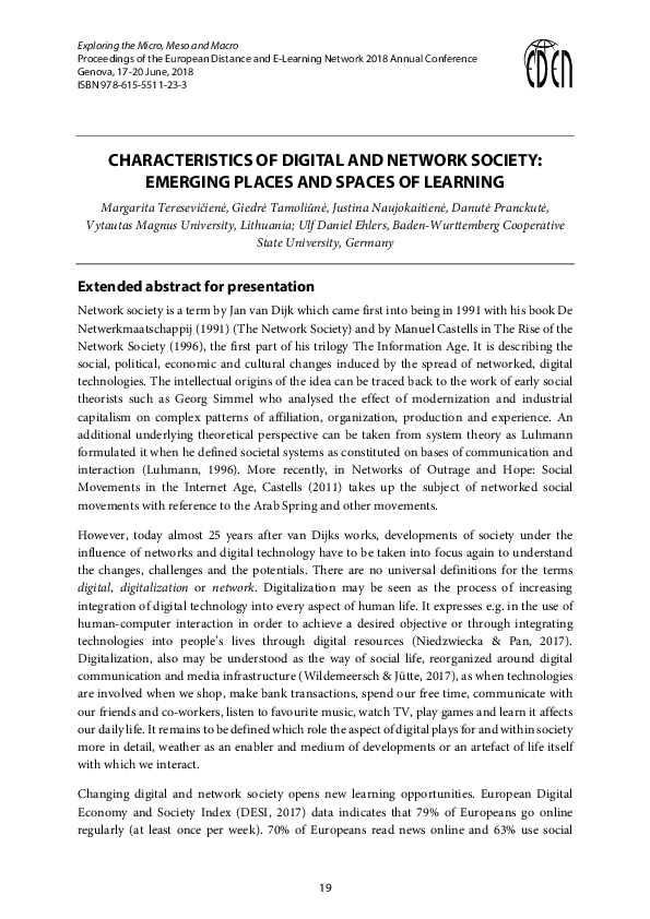 (PDF) Characteristics of digital and network society: emerging places ...