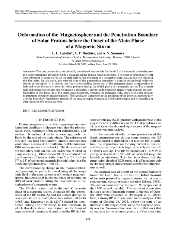 (PDF) Deformation of the magnetosphere and the penetration boundary of solar protons before the ...