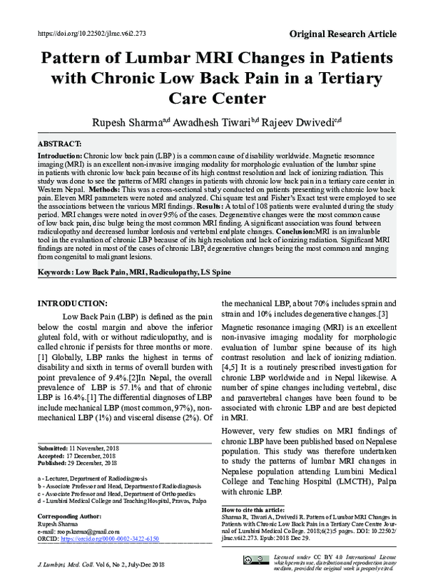 (PDF) Pattern of Lumbar MRI Changes in Patients with Chronic Low Back ...