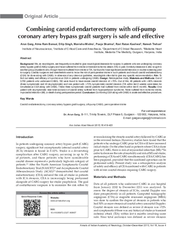 (PDF) Combining carotid endarterectomy with off-pump coronary artery ...