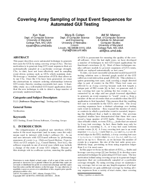 (PDF) Covering array sampling of input event sequences for automated ...