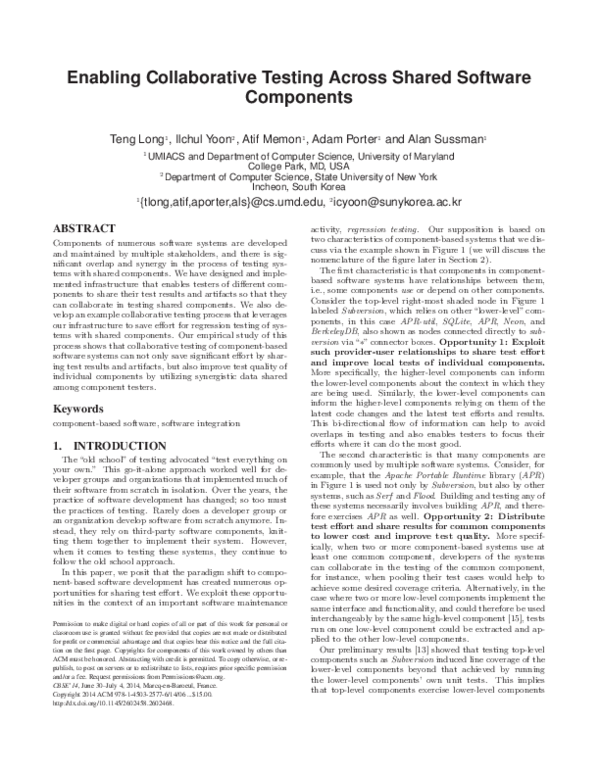 (PDF) Enabling collaborative testing across shared software components