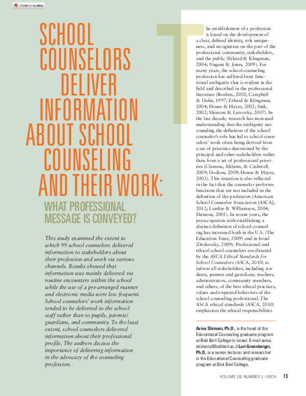 (PDF) School Counselors Deliver Information about School Counseling and ...