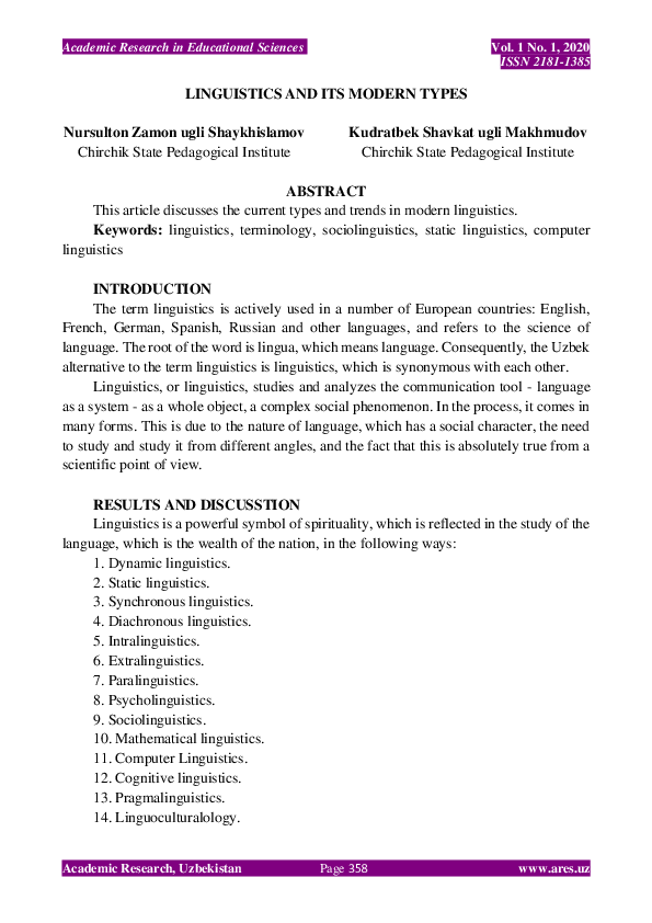 (PDF) Linguistics and Its Modern Types