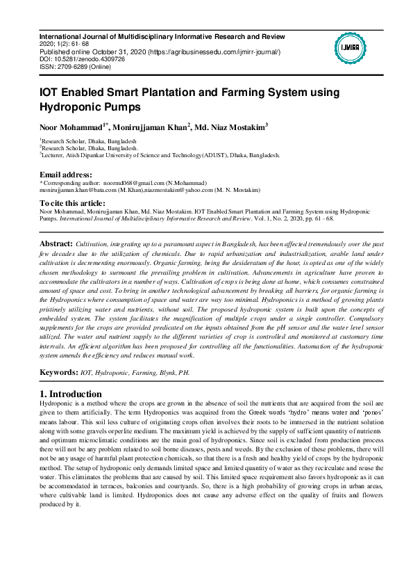 Pdf Iot Enabled Smart Plantation And Farming System Using Hydroponic