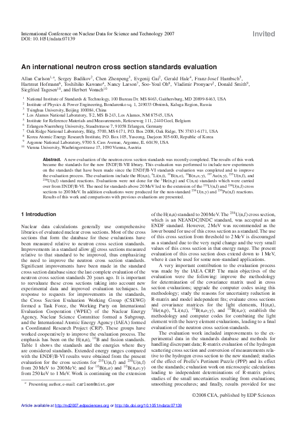 (PDF) An international neutron cross section standards evaluation