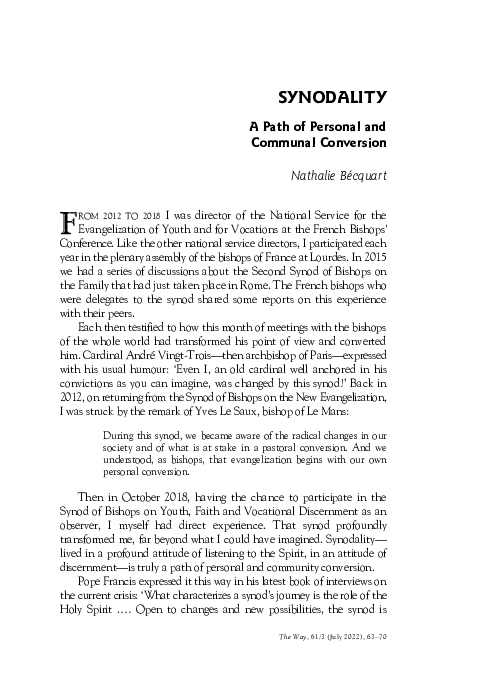 (PDF) Synodality a Path of Personal and communal conversion