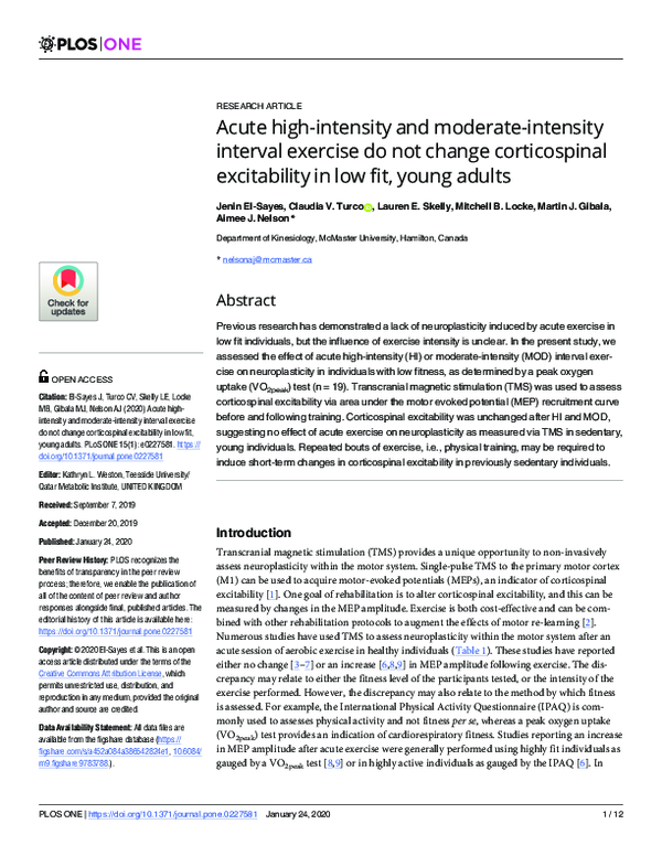 (PDF) Acute high-intensity and moderate-intensity interval exercise do not change corticospinal ...