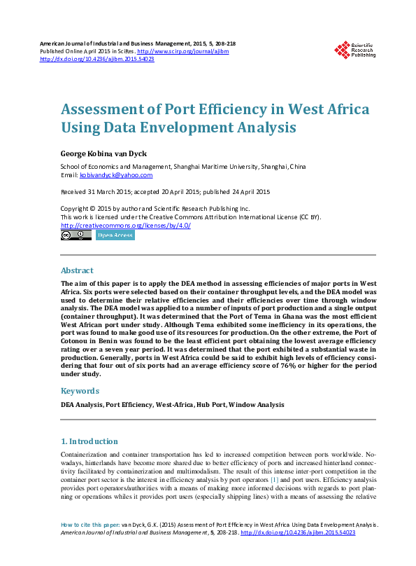 (PDF) Assessment of Port Efficiency in West Africa Using Data Envelopment Analysis