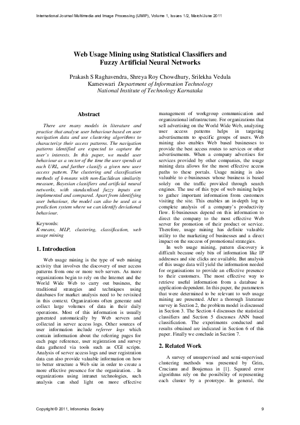 (PDF) SrilekhaVedulaKameswari “Web Usage Mining using Statistical Classifiers and Fuzzy