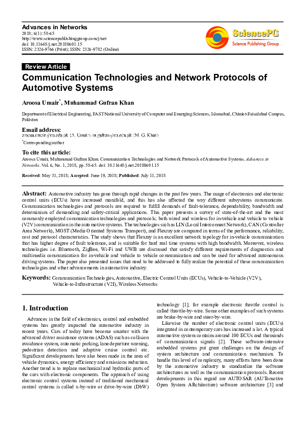 (PDF) Communication Technologies and Network Protocols of Automotive ...