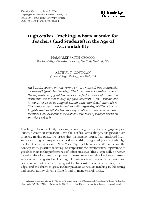 (PDF) High-Stakes Teaching: What’s at Stake for Teachers (and Students ...