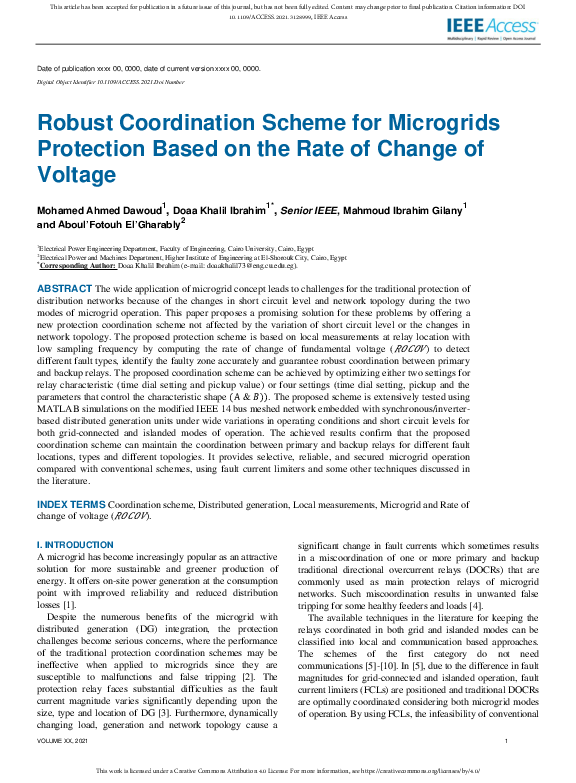 (PDF) Robust Coordination Scheme for Microgrids Protection Based on the Rate of Change of Voltage