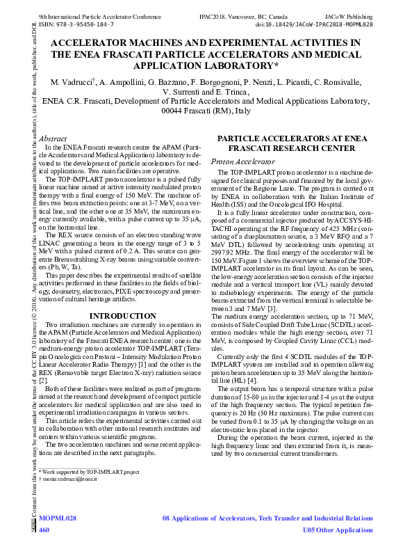 (PDF) Accelerator Machines and Experimental Activities in the ENEA Frascati Particle ...