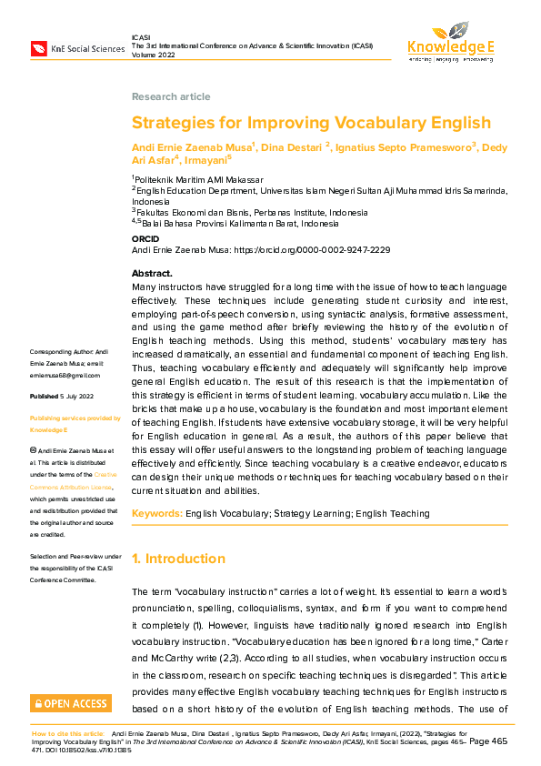 (PDF) Strategies for Improving Vocabulary English