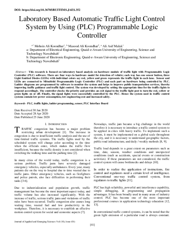 Pdf Laboratory Based Automatic Traffic Light Control System By Using Plc Programmable Logic