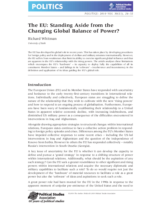 (PDF) The EU: Standing Aside from the Changing Global Balance of Power?