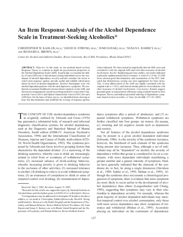 (PDF) An item response analysis of the Alcohol Dependence Scale in ...