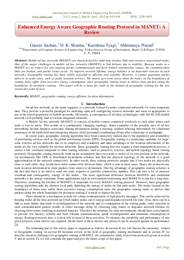 (PDF) Enhanced Energy Aware Geographic Routing Protocol in MANET: A Review | ABHIMANYU PRASAD ...