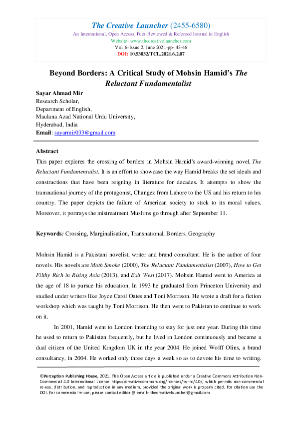 (PDF) Beyond Borders: A Critical Study of Mohsin Hamid’s The Reluctant ...