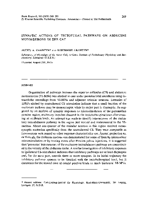 (PDF) Synaptic actions of tectofugal pathways on abducens motoneurons ...