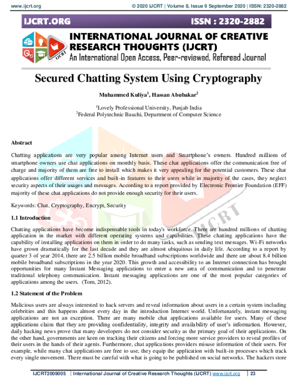 (PDF) Secured Chatting System Using Cryptography
