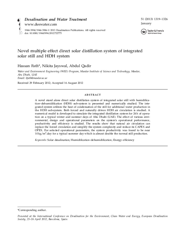 (PDF) Novel multiple effect direct solar distillation system of ...