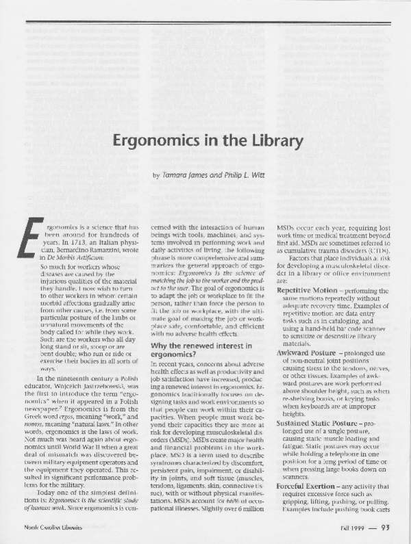 (PDF) Ergonomics in the Library