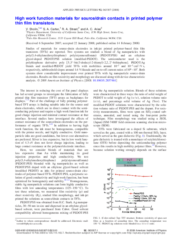 (PDF) High work function materials for source/drain contacts in printed ...